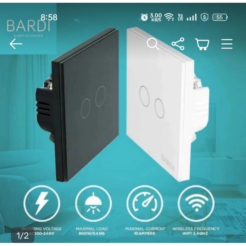 Jual BARDI Wallswitch 2 gang black | Shopee Indonesia