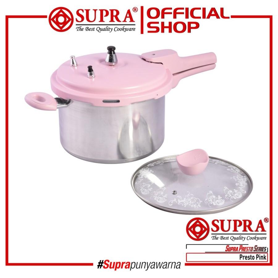 Jual SUPRA Presto + Panci + Steamer Tutup Kaca 8 Liter Pressure Cooker 8Liter | Shopee Indonesia