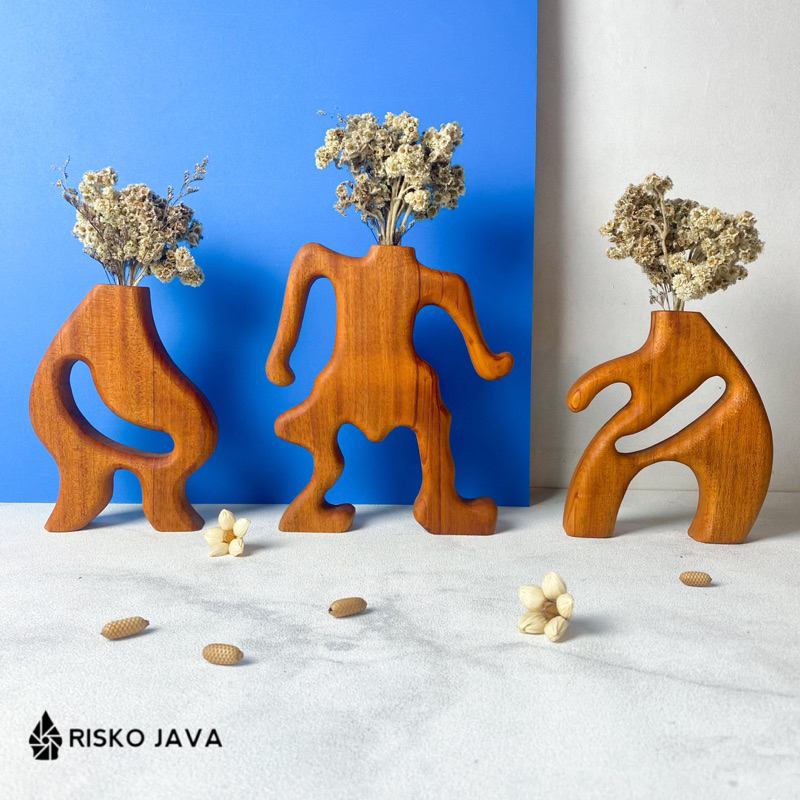 Jual RISKO JAVA - Set Vas Bunga Kayu Mahoni Minimalis / Hiasan Rumah ...