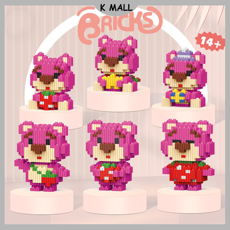Jual Mainan Blok Mini Bricks Pink Bear Kartun Block 3D Puzzle Lotso ...
