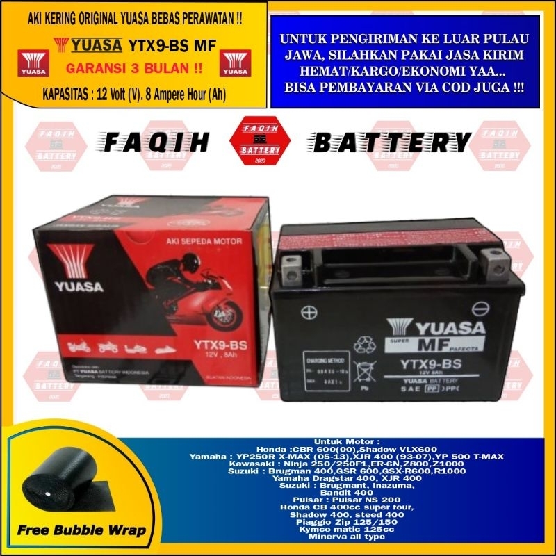 Jual AKI MOTOR KTM DUKE, VERSYS, NINJA MONO, ER6N, CBR 600 YTX9-BS YUASA ORI MF | Shopee Indonesia