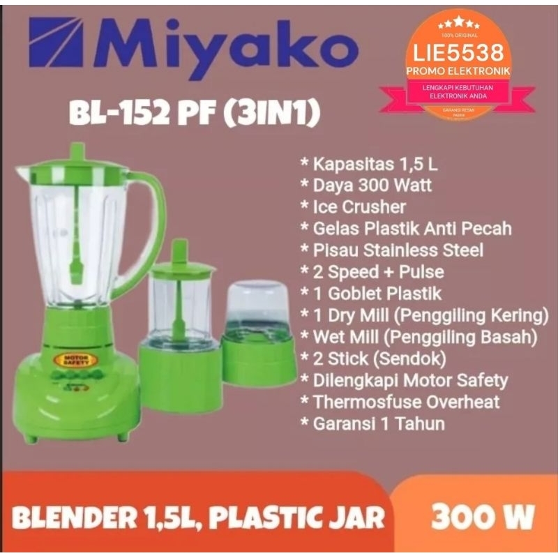 Jual MIYAKO BL-152PF / BL 152 PF / BL-151PF / BL 151 PF Blender Plastik 1,5 L ICE CRUSHER 3IN1 ...
