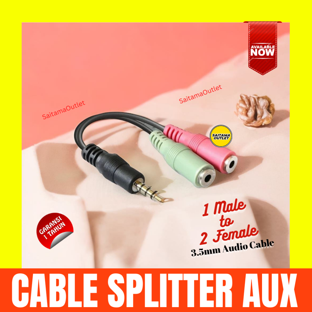 Jual Kabel Splitter/ kabel aux splitter 3,5mm male to 2 female | Shopee ...