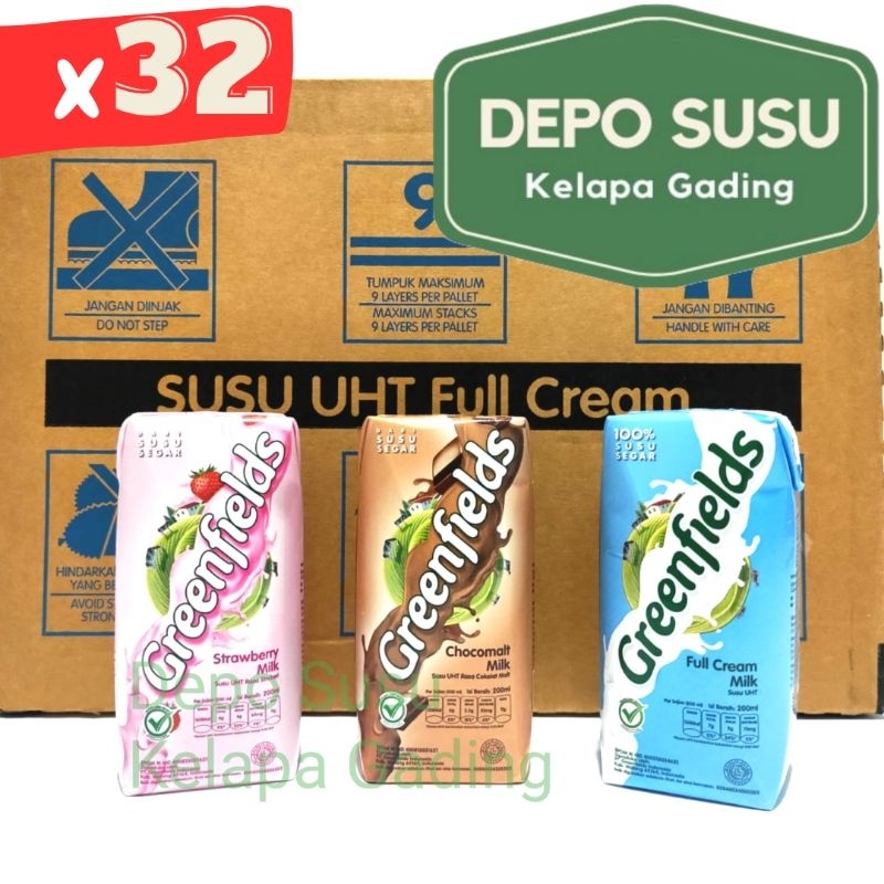 Jual Susu Greenfields UHT 200 ml X 32pcs All Varian | Full Cream Coklat ...