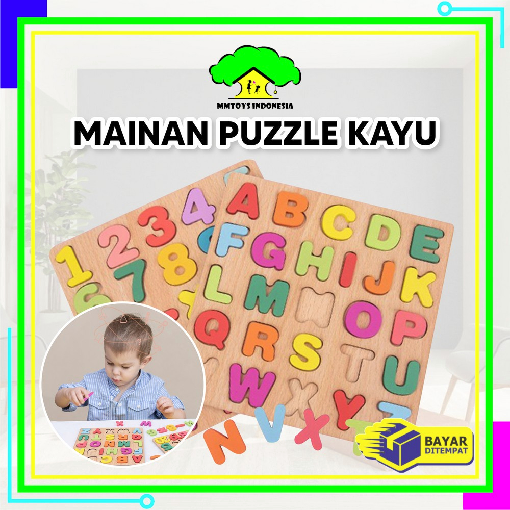Jual MI-M313 Mainan Edukasi Anak Puzzle Kayu 3D Huruf Angka dan Bangun ...
