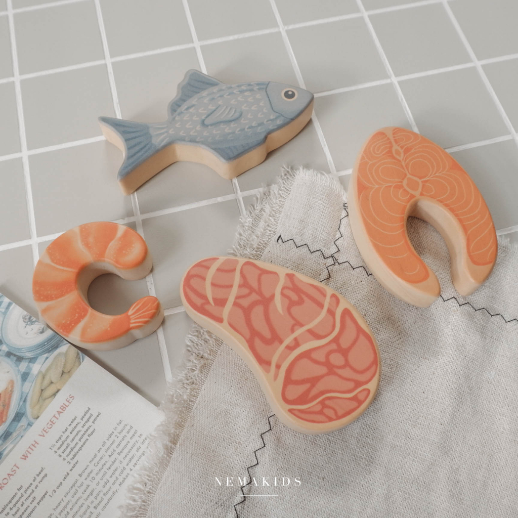 Jual Nemakids meat & fish set mainan kayu daging ikan | Shopee Indonesia