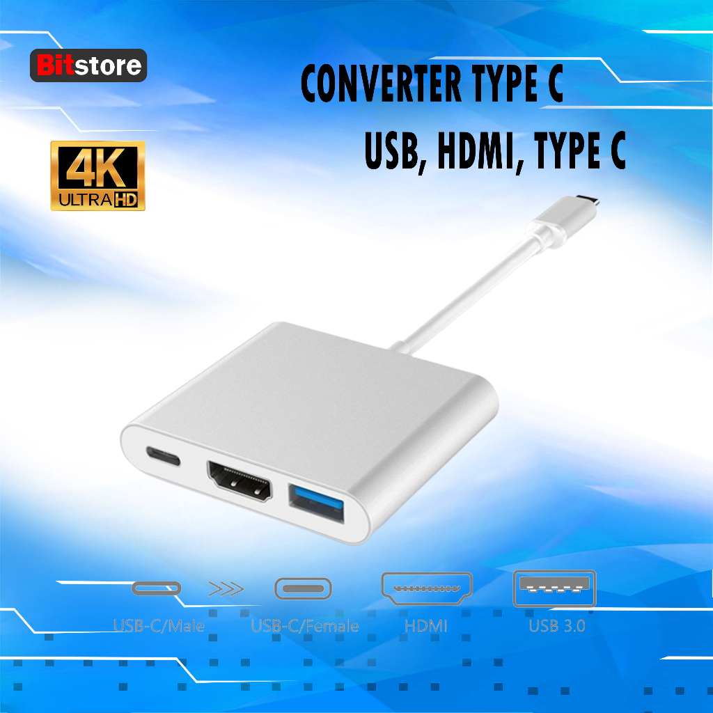 Jual Converter Type C to Hdmi USB 3.0 USB Type-C In 1 Out 3 | Shopee ...