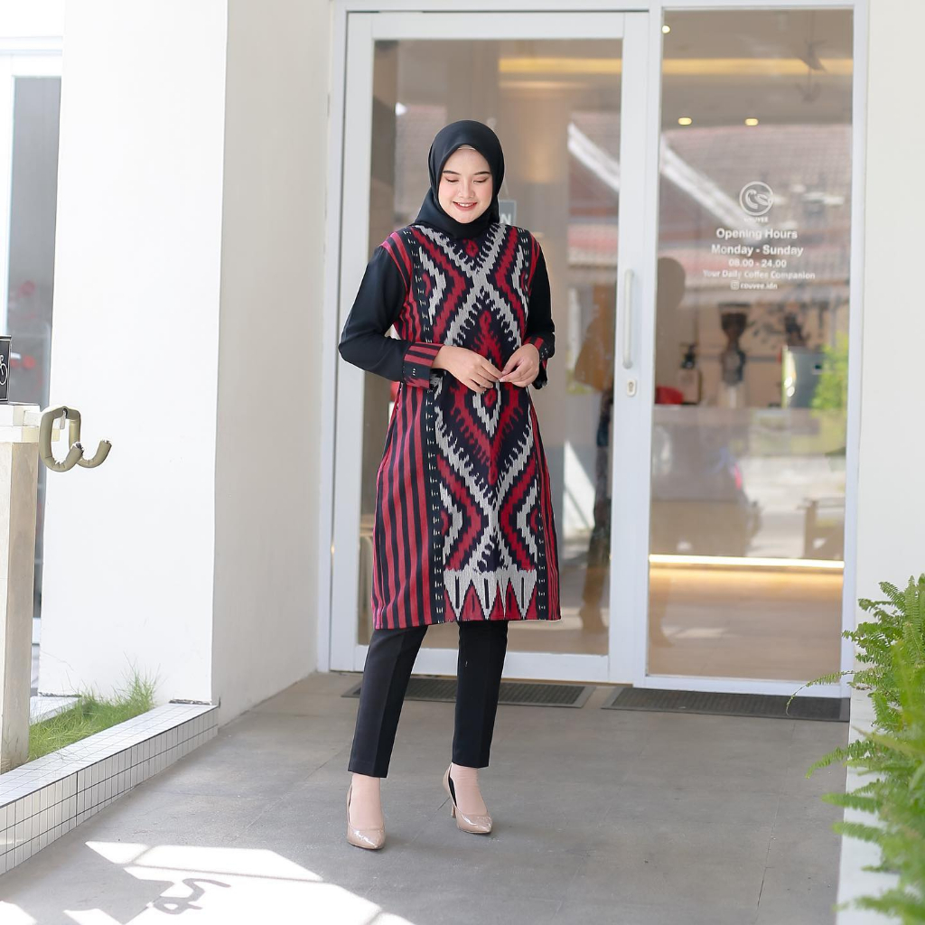 Jual Benang Raja Tunik Wanita Tenun Blangket Motif Bunga | Shopee Indonesia