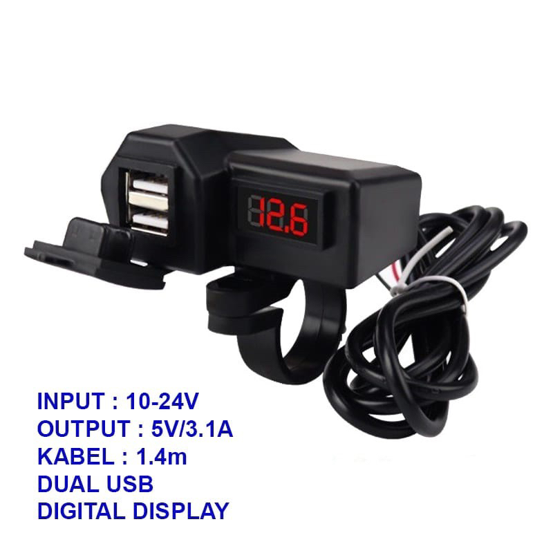 Jual VOLTMETER AKI PLUS CASAN HP USB CHARGER HP KLEM DI STANG MOTOR VOLTMETER AKI MOTOR PLUS ...