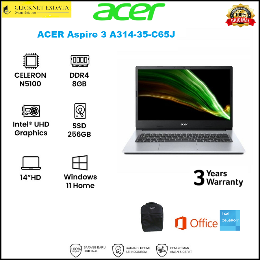 Jual ACER Aspire 3 A314-35-C65J QuadCore N5100 8GB 256GB SSD WIN11 OHS ...