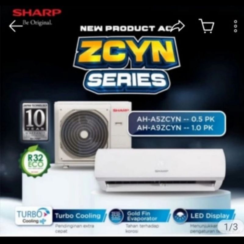 Jual AC SHARP 1/2 PK AH-A5ZCYN LOW WATT /NEW SERIES/UNIT ONLY | Shopee ...