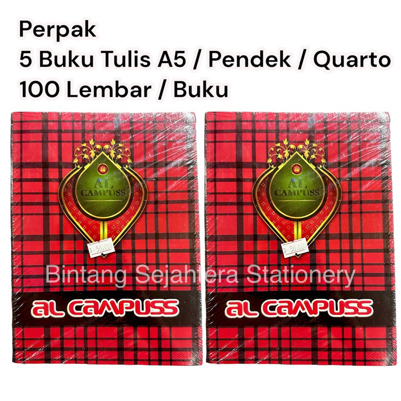Jual [ PERPAK ]Buku Tulis Al-Campus PENDEK 1 pack= 5 bku | isi 100 lmbr ...