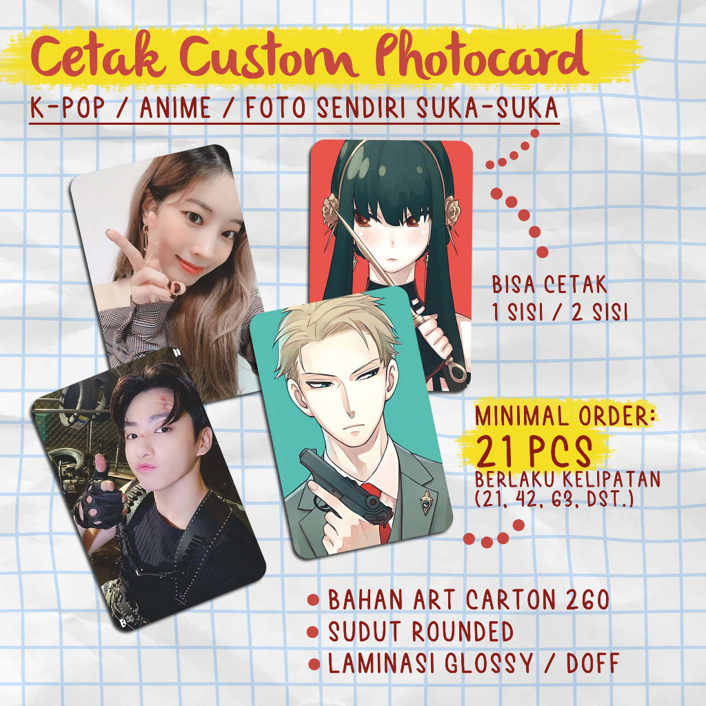Jual [MINIMAL ORDER 21 PCS & KELIPATAN] - Cetak Custom Photocard / PC ...
