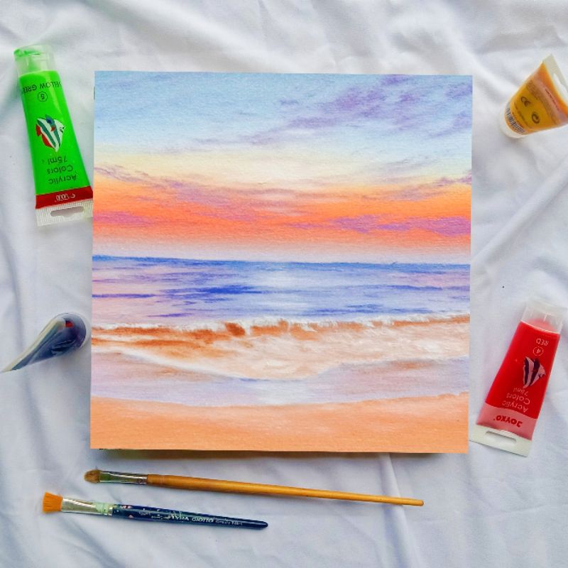 Jual Lukisan Dinding Aesthetic 30x30cm Pantai Sunrise / Hiasan Dinding ...