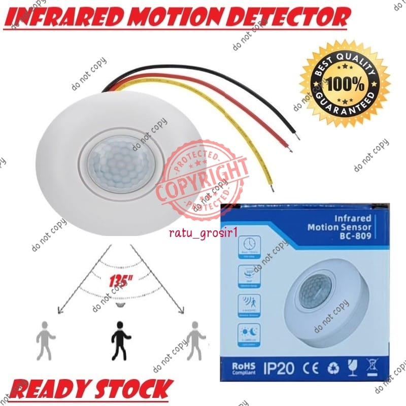 Jual Saklar Lampu Sensor Gerak Pir Switch Otomatis Motion Detector