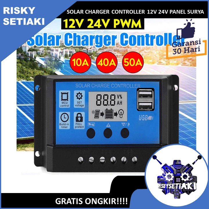 Jual SOLAR CHARGER CONTROLLER 12V 24V PANEL SURYA CHARGER LCD WITH USB ...