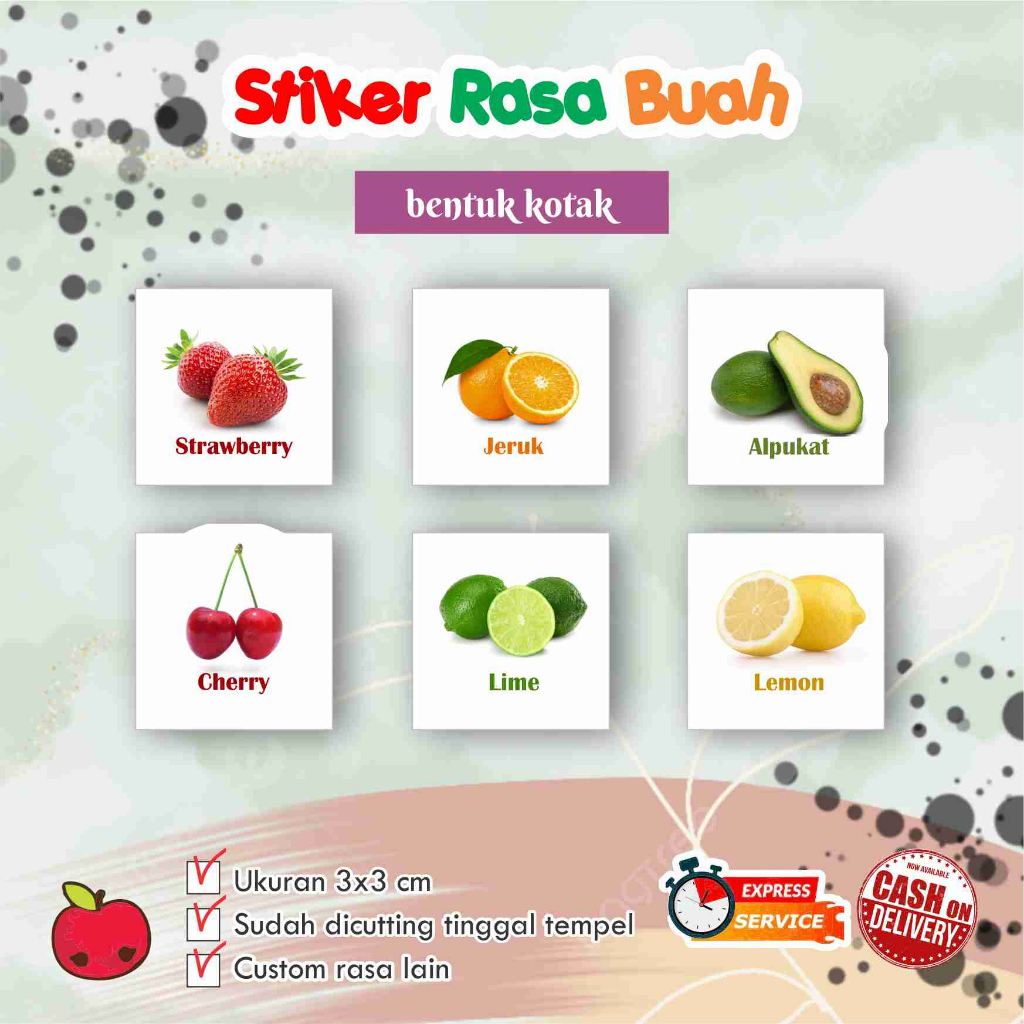 Jual Stiker cromo rasa makanan / rasa buah / label makanan kotak uk 3 x ...