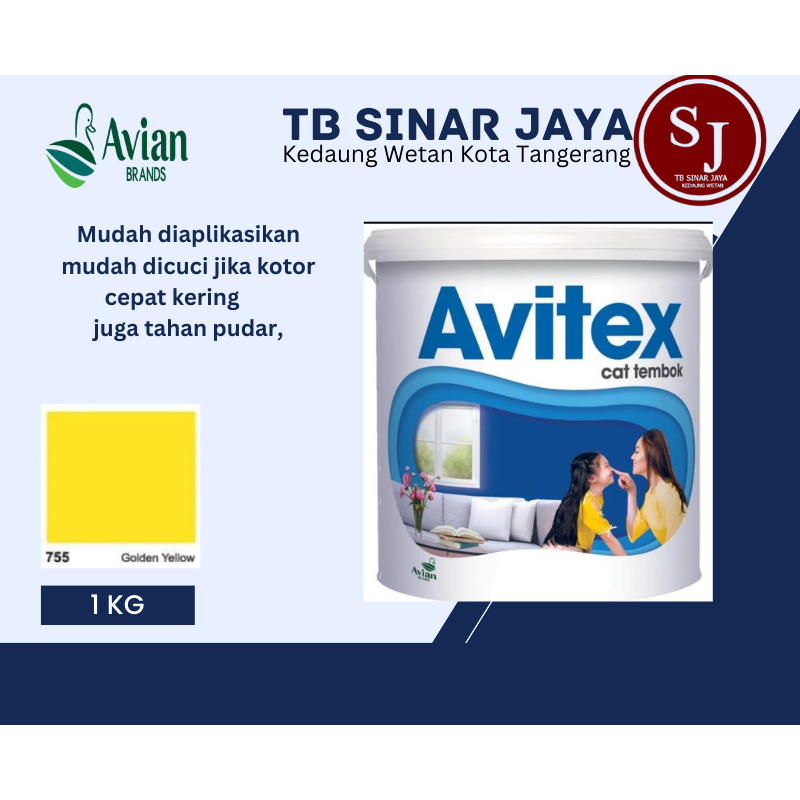 Jual Cat Avitex 1KG Cat Tembok dan Plafon - 755 Golden Yellow | Shopee ...