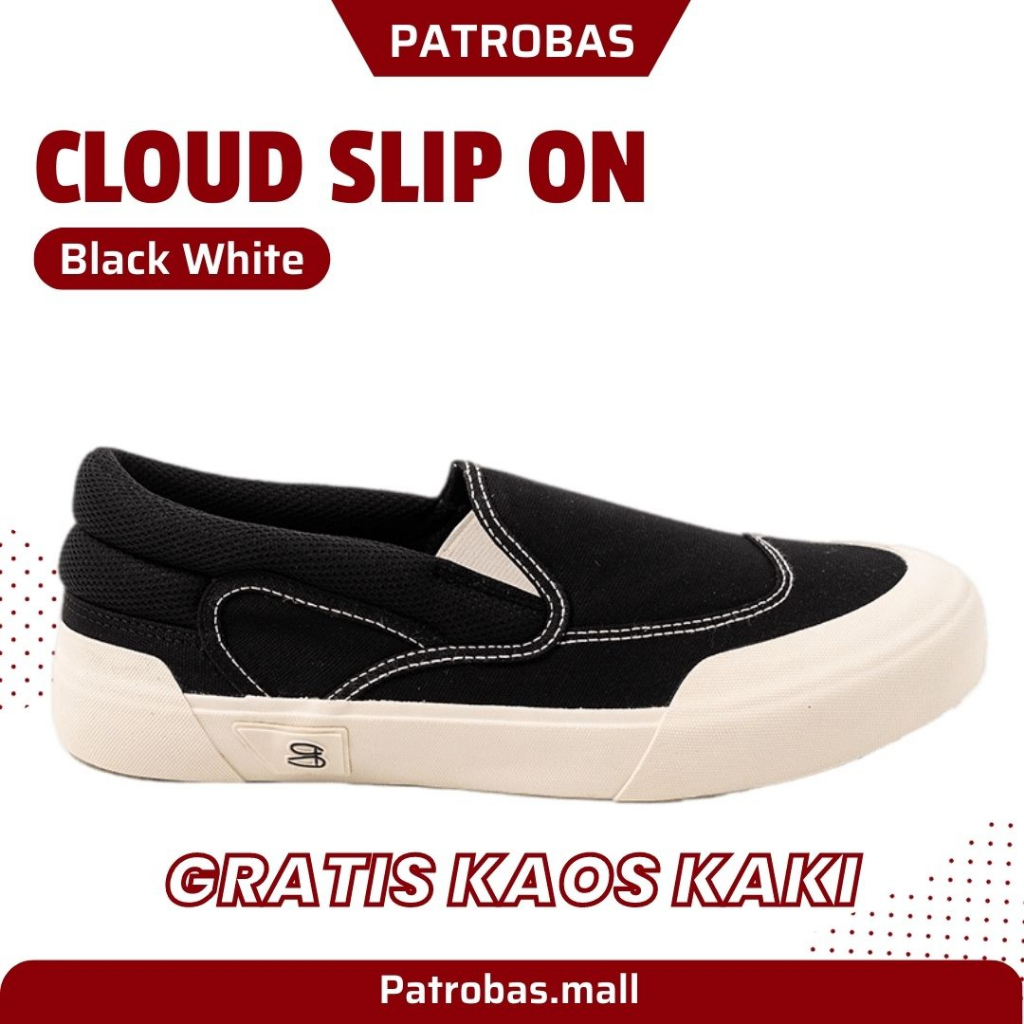 Jual Patrobas Cloud Slip On Black White Original (FREE KAOS KAKI ...