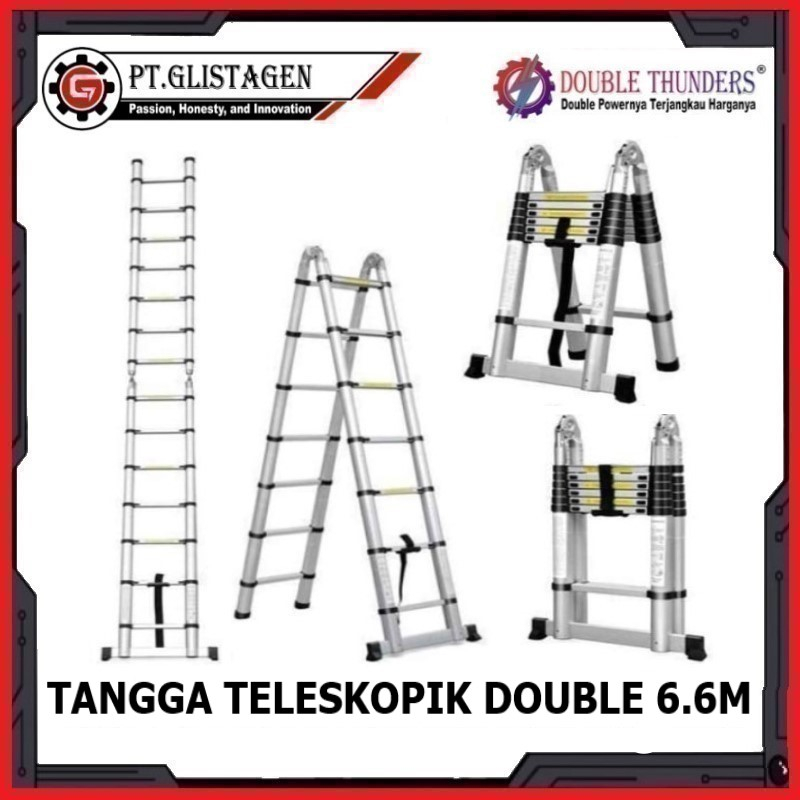 Jual Tangga Lipat Aluminium Teleskopik 6.6M Double Ladder 3.3M+3.3M = 6 ...