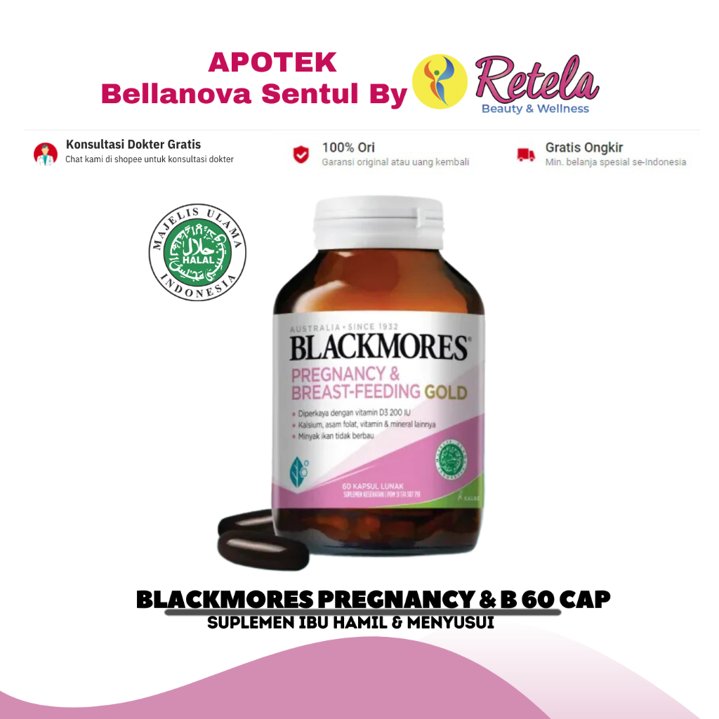 Jual BLACKMORES PREGNANT & BREASTFEEDING GOLD 1 BOTOL 60 TABLET ...