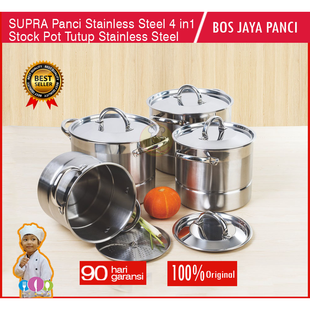 Jual SUPRA Panci Stainless Steel 4 in 1 Stock Pot Tutup Stainless Steel ...