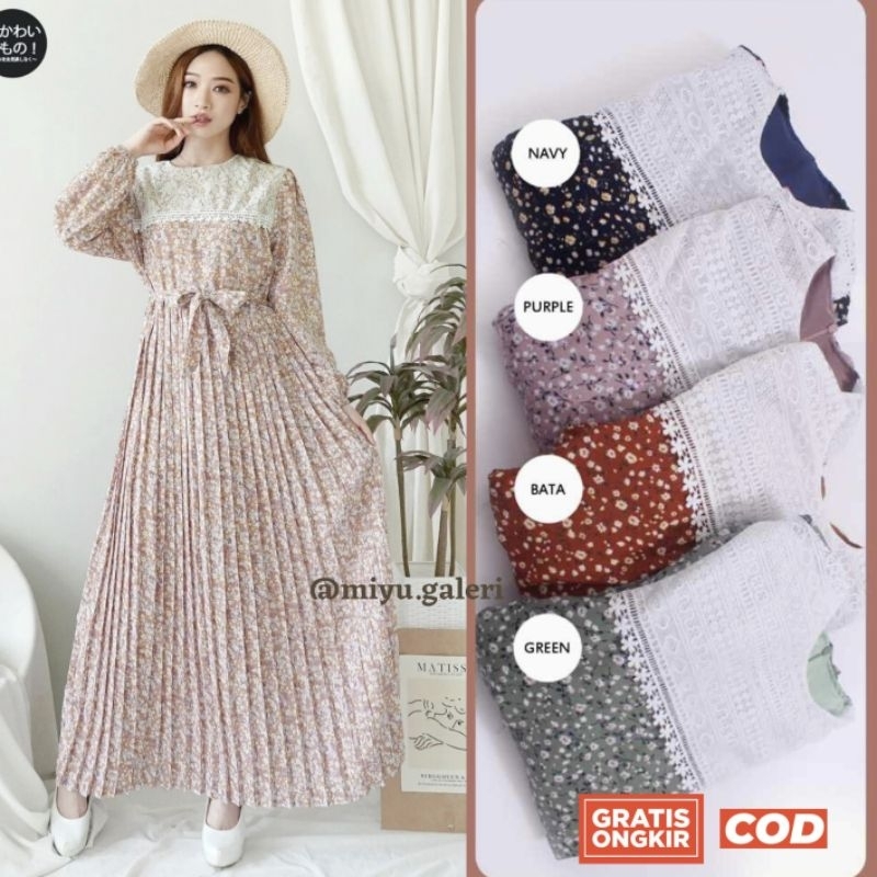 Jual Siena Dress Gamis Plisket Wolfis Hanami Premium Import mix Brukat ...