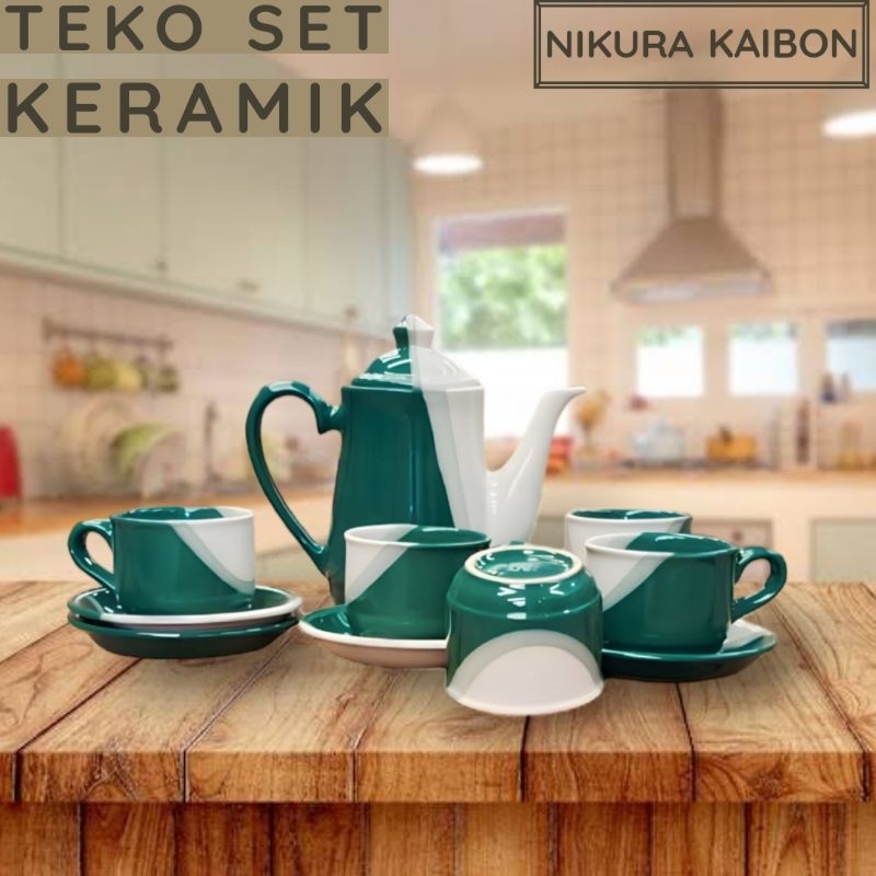 Jual TEKO SET KERAMIK | TEA SET KERAMIK TWOTONE / POLOS (isi 5 cangkir ...