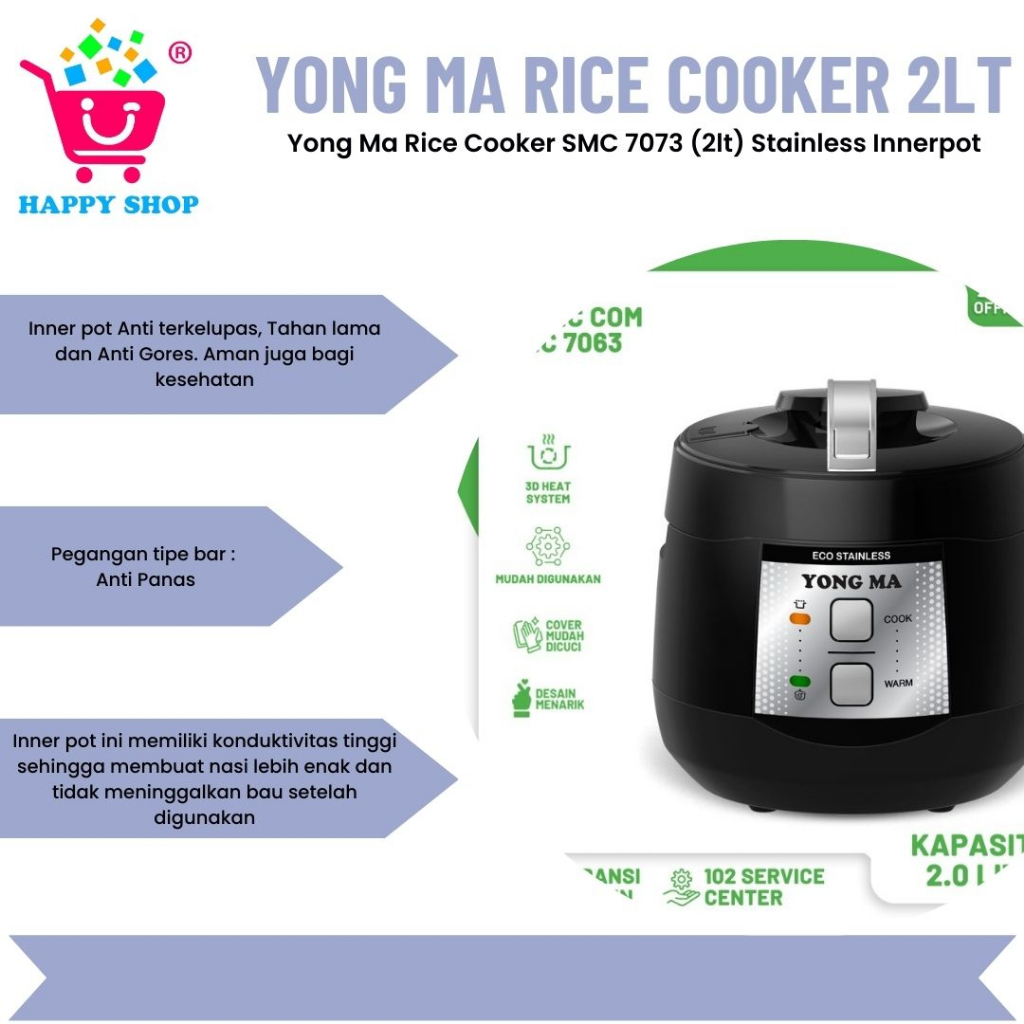 Jual Yong Ma Rice Cooker SMC 7073 (2lt) Stainless Innerpot | Shopee ...