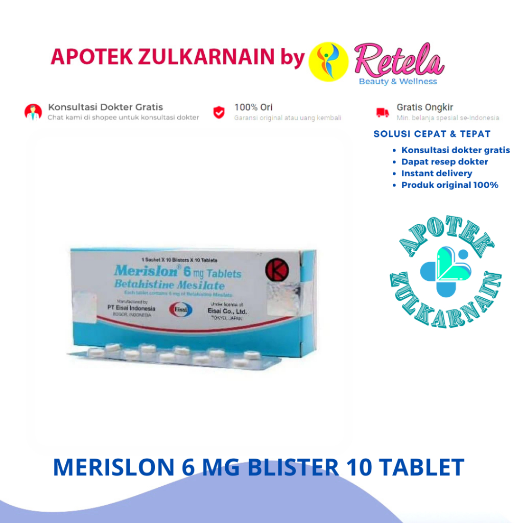 Jual MERISLON 6 MG BLISTER 10 TABLET Betahistine Betahistin | Shopee ...