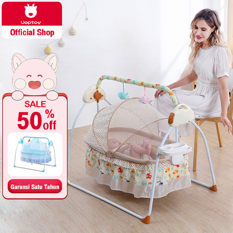 Jual Uoptoy Rocking Baby Bed Remote Control Bassinet Oval Rocking Baby ...