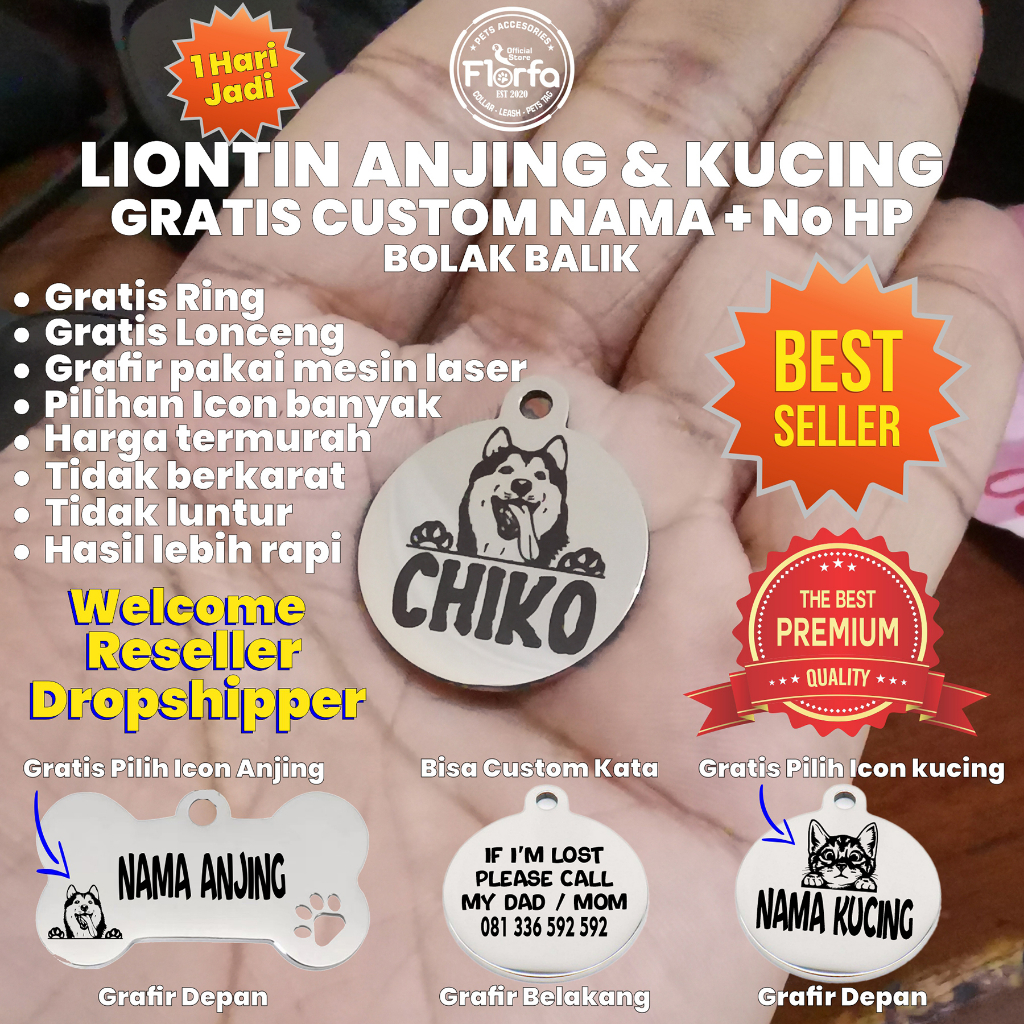 Jual Dog Tag Liontin Anjing Liontin Kucing Stainless Steel Custom ...