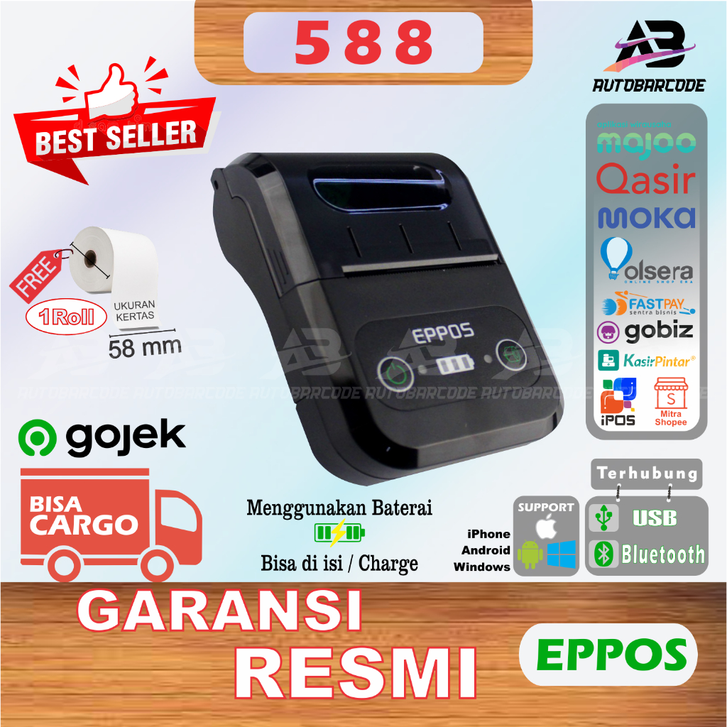 Jual Printer Mini EPPOS EPX588 Bluetooth Thermal 58MM Mesin Kasir Portable Rpp02 Epx 588 Nota ...