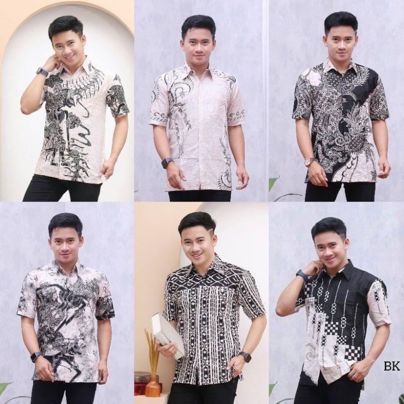 Jual Terbaru Atasan Batik Kantor Pria Modern Lengan Pendek Warna Hitam ...