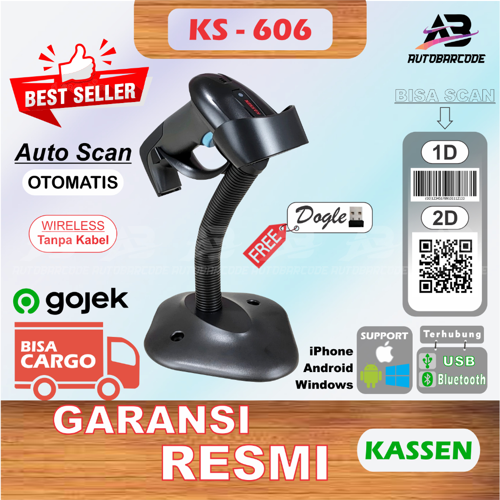 Jual Scanner Bluetooth 2D / 1D Kassen KS-606 Wireless Scan Barcode ...