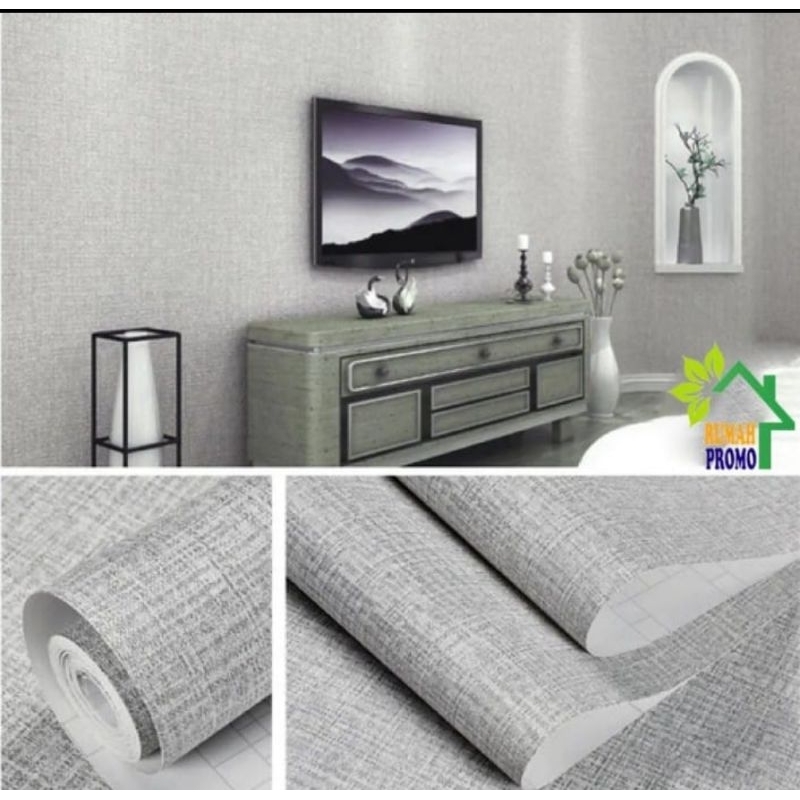 Jual Wallpaper stiker dinding 45cm x 10m motif embos serat abu abu ...