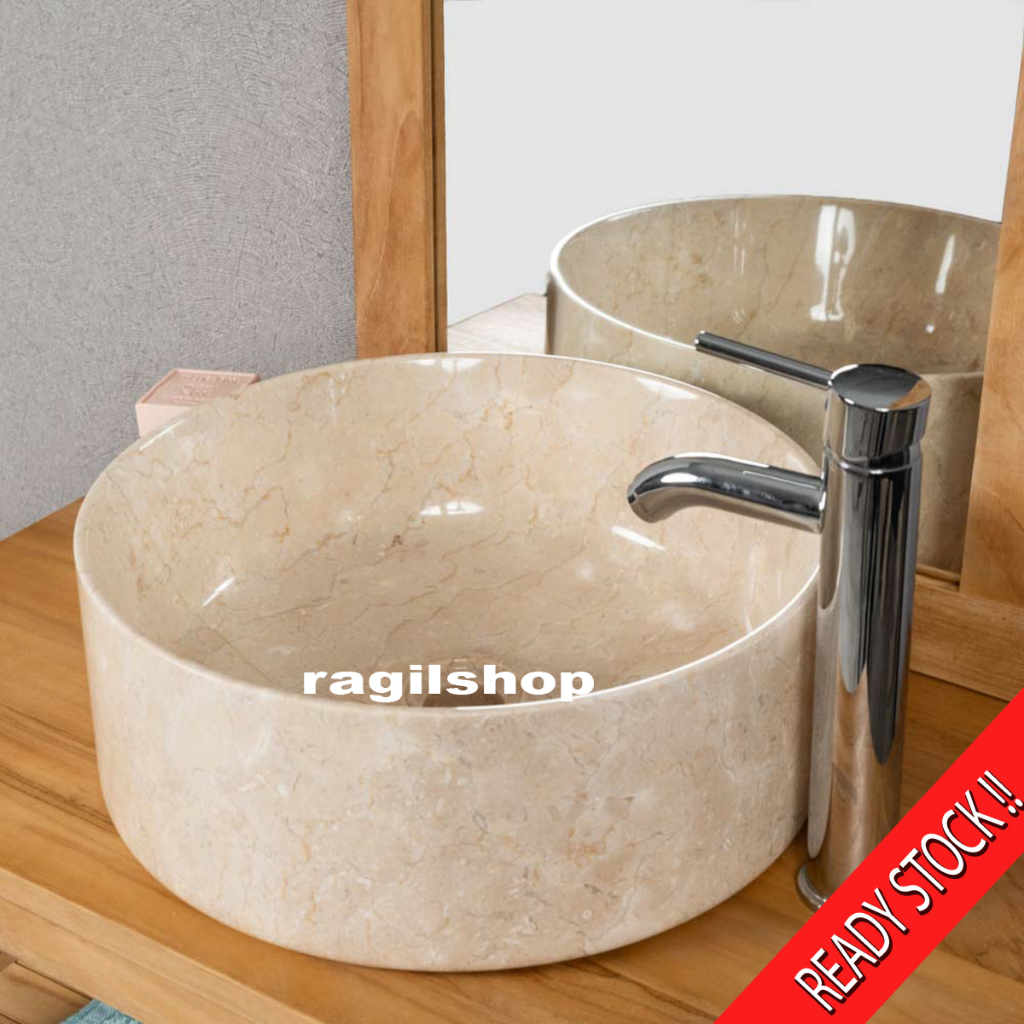 Jual Wastafel Batu Marmer Bulat Bak Drum 35cm Free Paking Kayu Counter ...