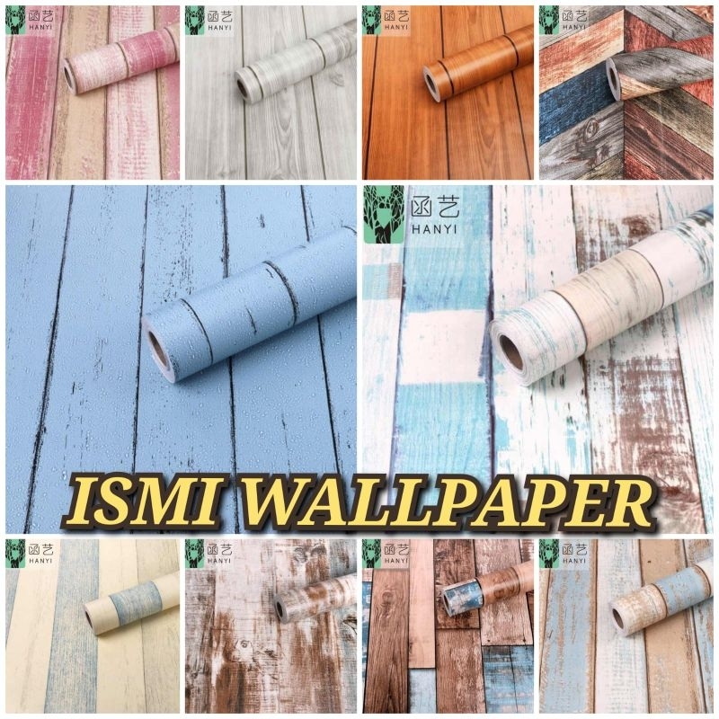 Jual Wallpaper Sticker Dinding Kayu Papan Biru Bergaris Mewah Kayu