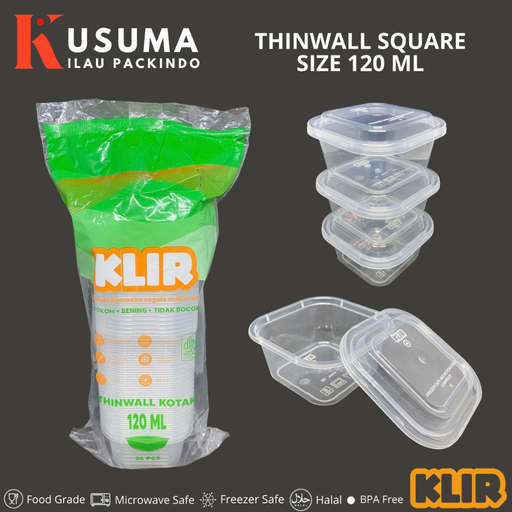 Jual KLIR THINWALL SQUARE MINI 120ML 150ML ISI 25PCS PER PACK TUTUP CEMBUNG KOTAK MAKAN PLASTIK ...