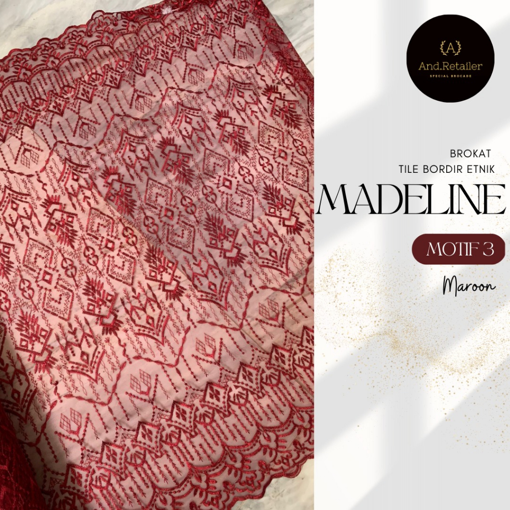 Jual Bahan Kain Brokat Tile Bordir Madeline etnik Motif3 Warna Merah ...