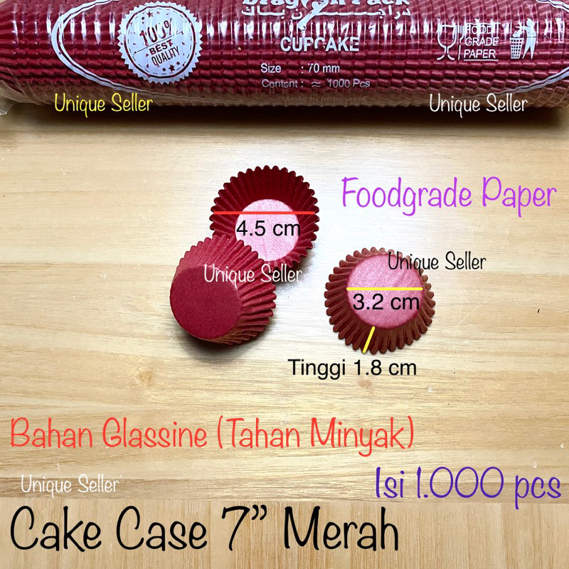 Jual [1000 pcs] Cake Case 7” GLASSINE MERAH Alas 3.2 cm / Kertas ...