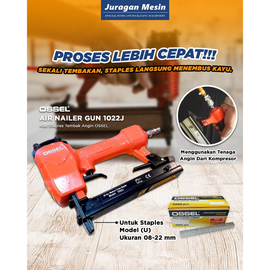Jual Air Nailer Gun Staples Kayu 1022J OSSEL Paku Tembak Stapless Ossel ...