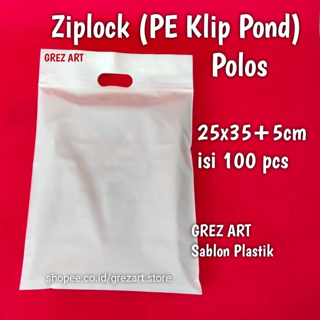 Jual PLASTIK ZIPLOCK KLIP POND 25x35 + 5 PUTIH (isi 100 pcs) | Shopee ...