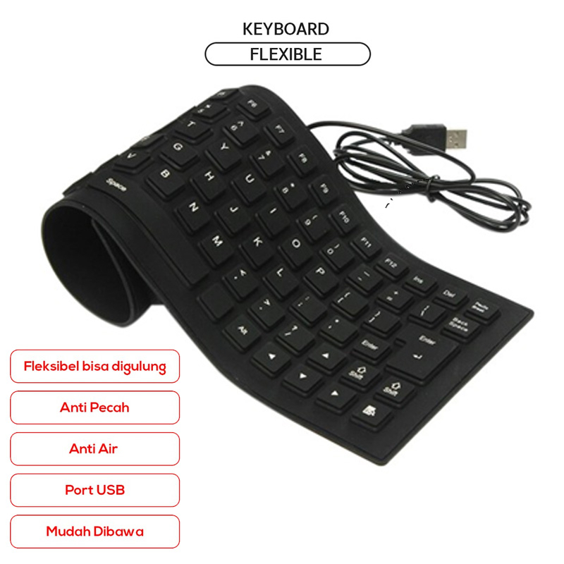 Jual Keyboard Karet Fleksibel Universal USB Wired Anti Air Tahan ...