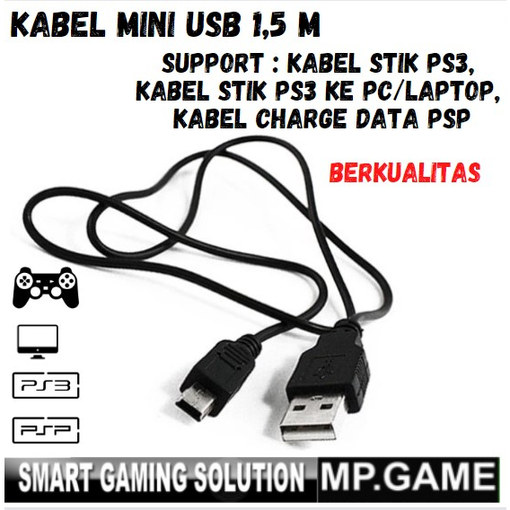 Jual Kabel Charger Stik PS3 PC Laptop PSP Kabel Mini USB HITAM Kabel ...