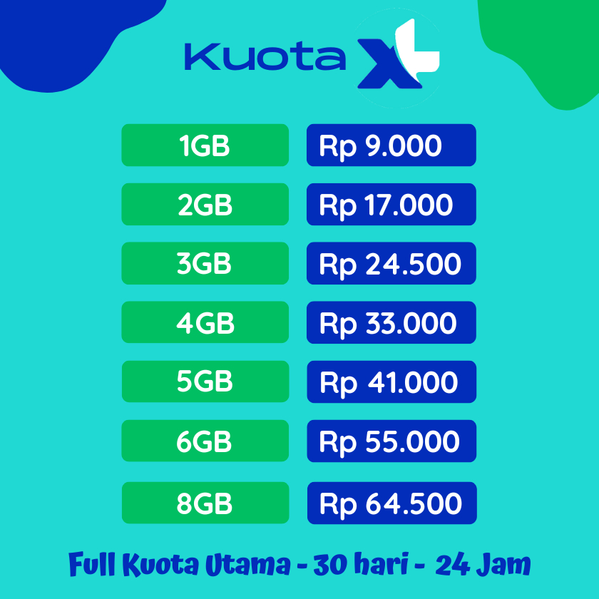 Jual Kuota XL 1GB, 2GB, 3GB, 4GB, 5GB, 6GB, 8GB | Full Kuota Utama 30 hari 24 jam | Paket Data ...