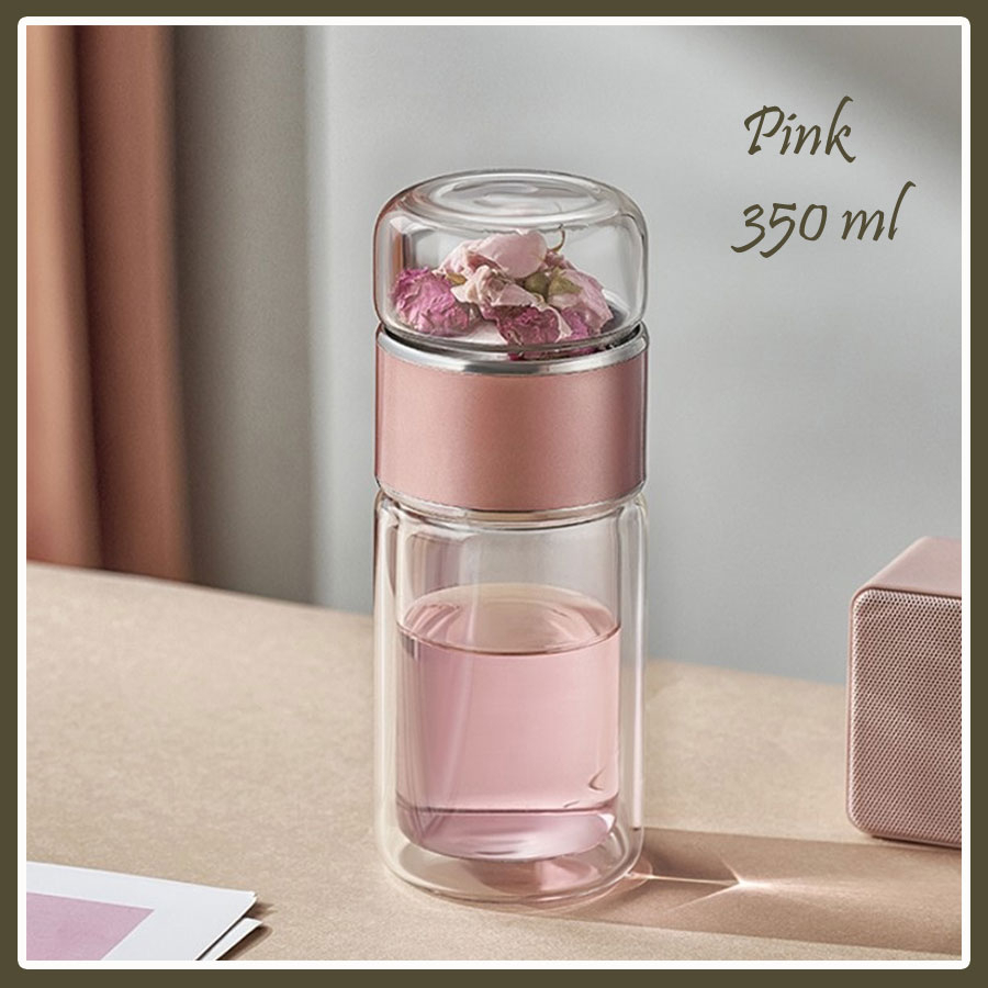 Jual Botol Minum Kaca Teh Tea Infuser Glass Double Wall 300 ml Anti ...