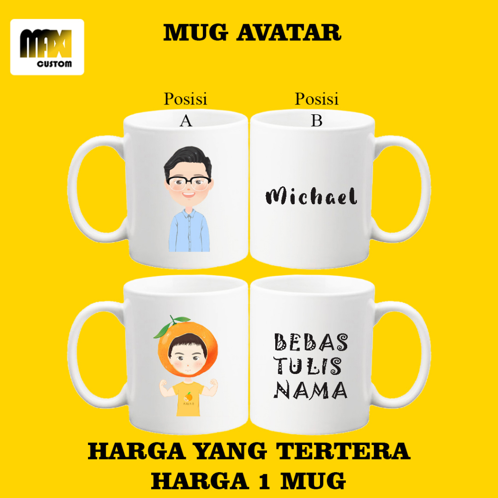Jual Mug Gelas Avatar Lucu Custom Nama (COWOK) MUG STANDAR | Shopee ...