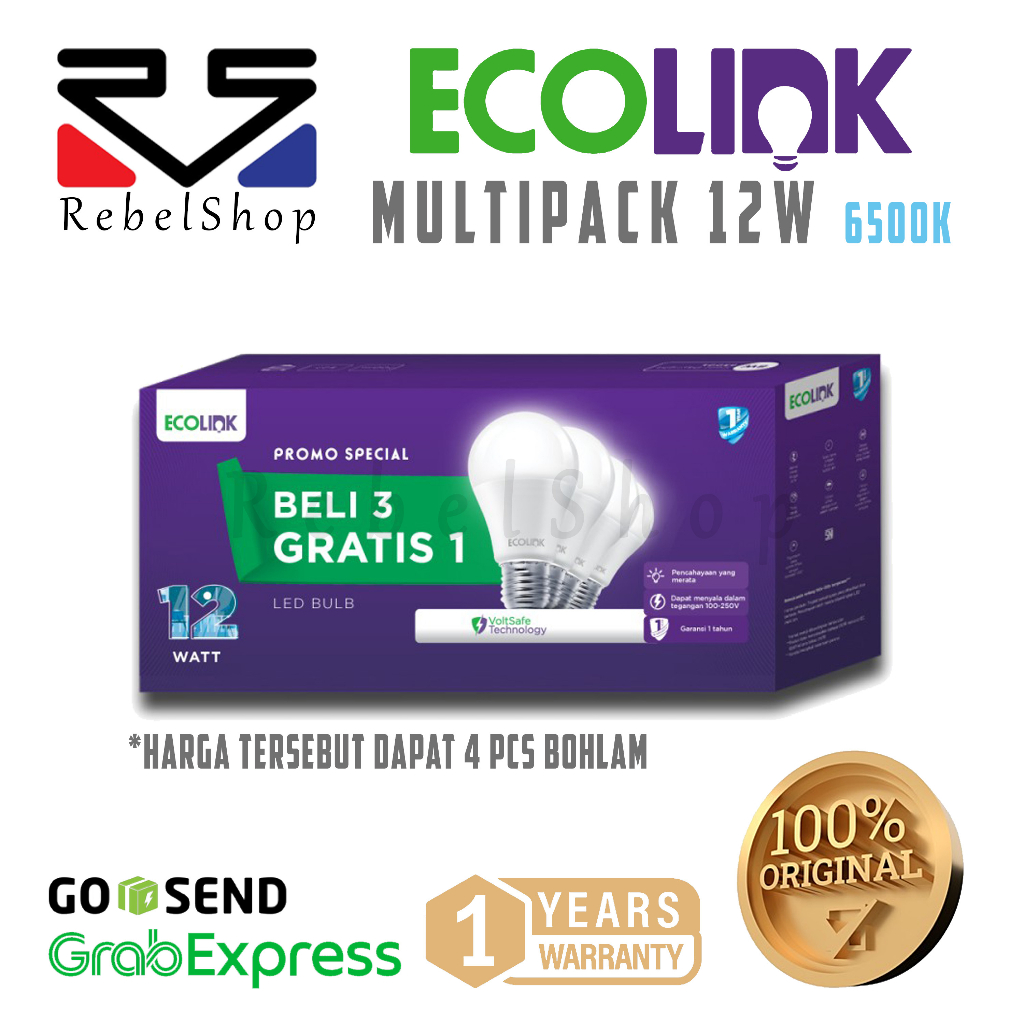 Jual Lampu Ecolink 3 Free 1 LED Bulb Multipack 12W Putih - 12Watt 12 ...