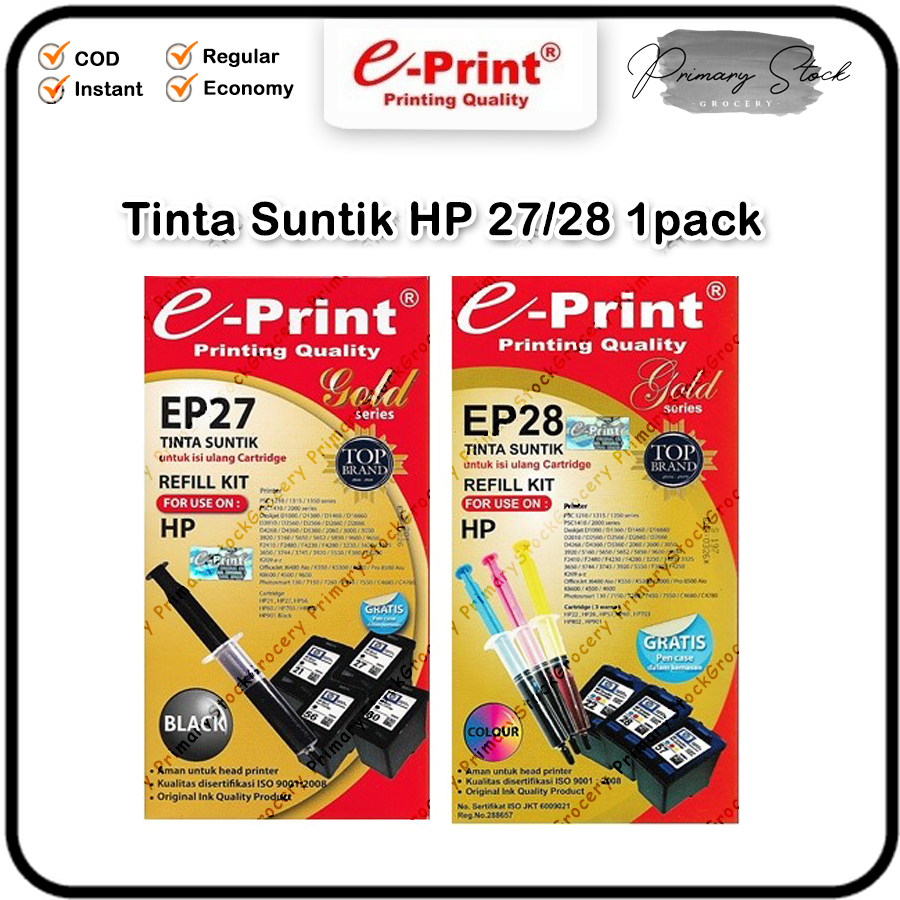 Jual E-PRINT Tinta Suntik HP EP 27 28 EPRINT Refill Kit Gold HP Hitam EP27 Warna EP28 | Shopee ...